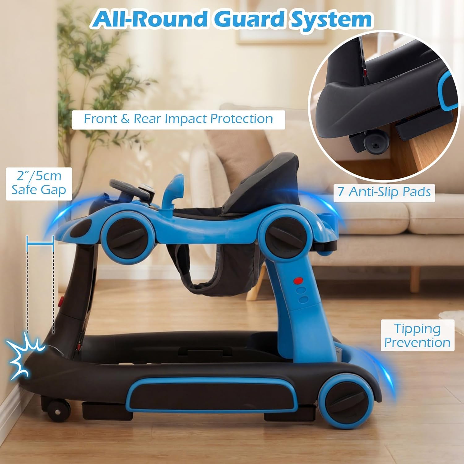 INFANS 6-in-1 Foldable Baby Walker, Converts Push Car to Bouncer, Rock ...