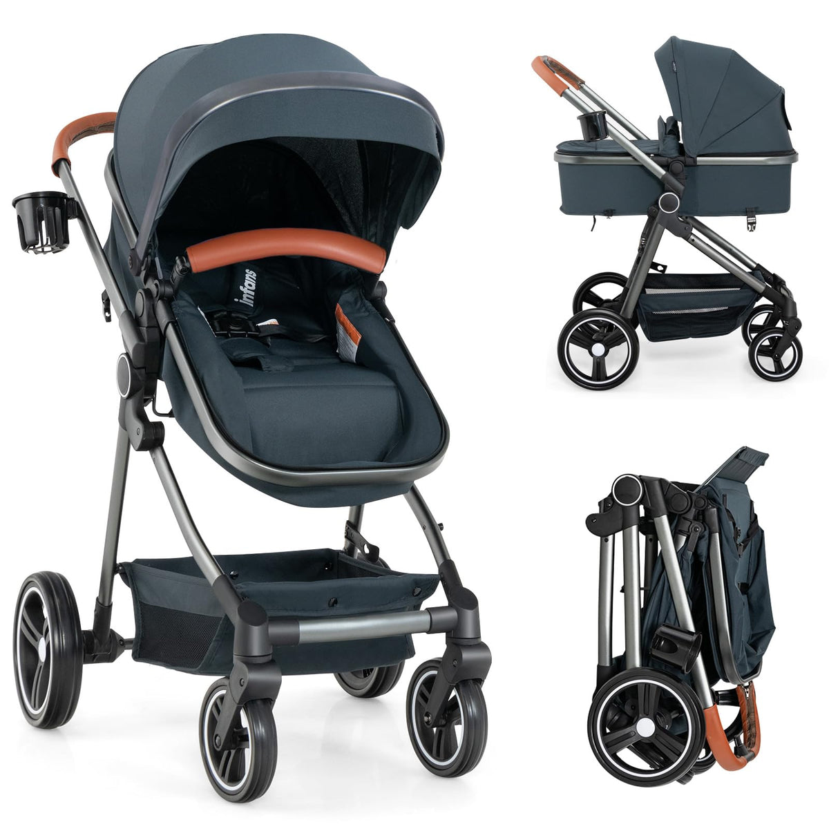 INFANS 2 in 1 Baby Stroller, Convertible Stroller, Foldable High Lands ...