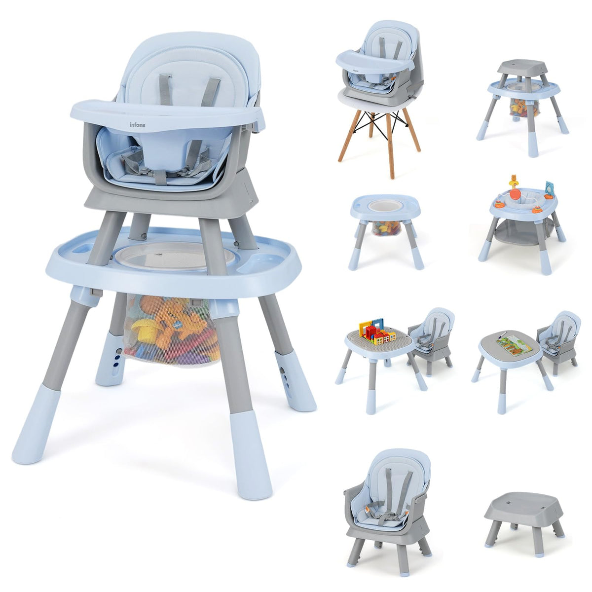 INFANS 9 in 1 High Chair, Convertible Baby Highchair, Table and Chair ...