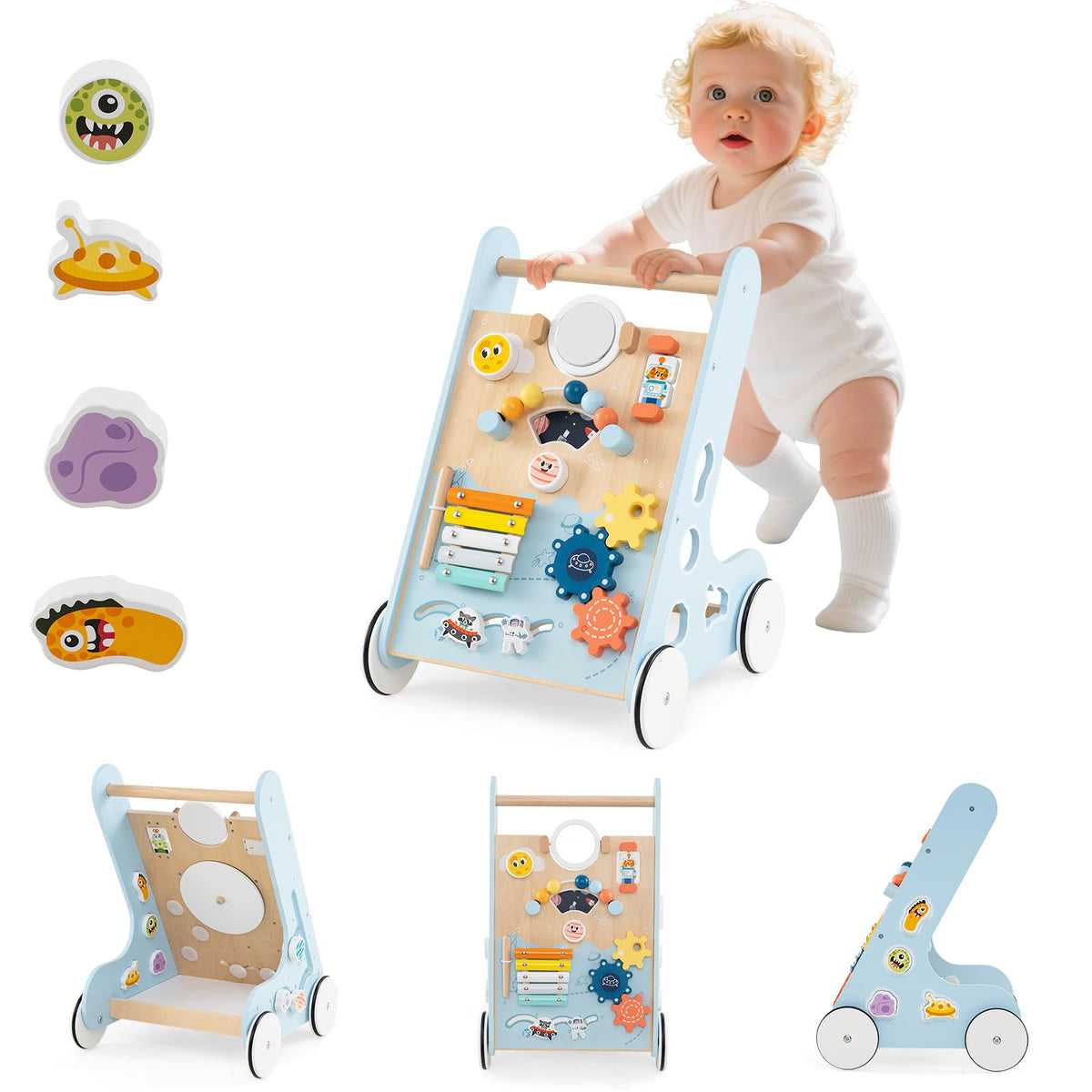 INFANS Wooden Baby Walker, Montessori Walker with Multiple Activity To ...