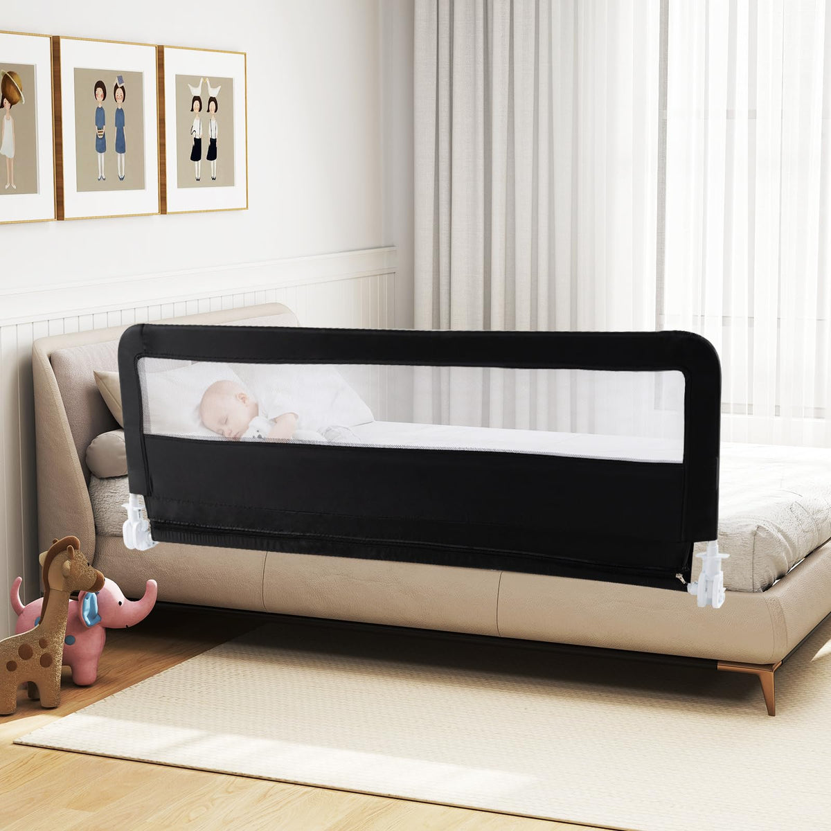 INFANS Bed Rail for Toddlers, 59" Foldable Safety Baby Crib Rail Fit f ...