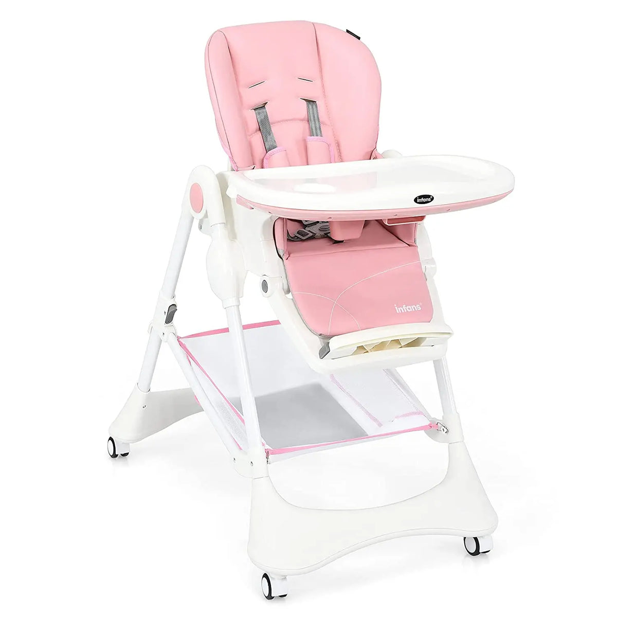 INFANS High Chair with One-Hand Removable Tray, Lockable Wheels & Stor ...